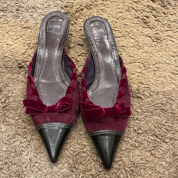 Coach | Shoes | Coach Suede And Leather Cranberryred Pumps Heels Shoes ...